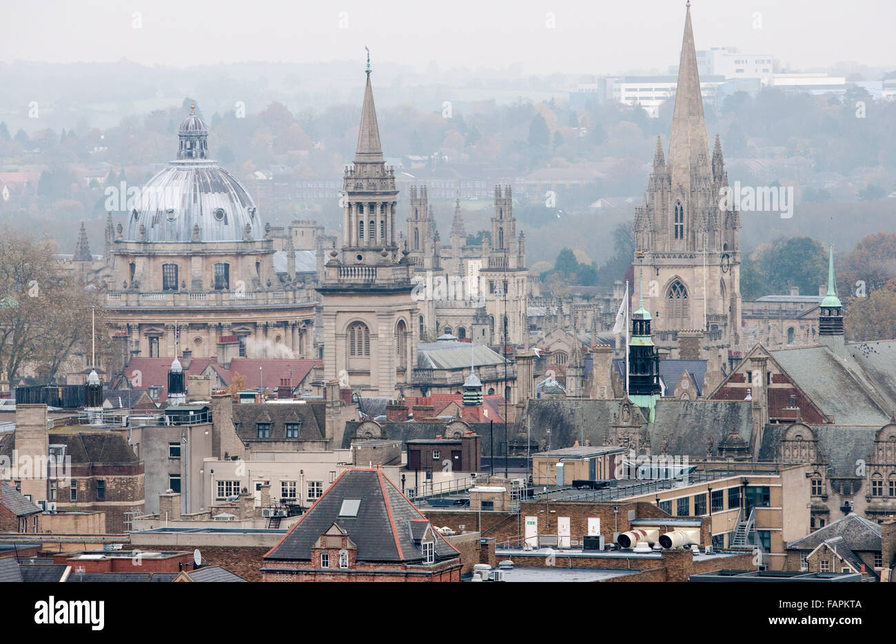 Aerial view of Oxford City, dreaming spires of Oxford University in the ...