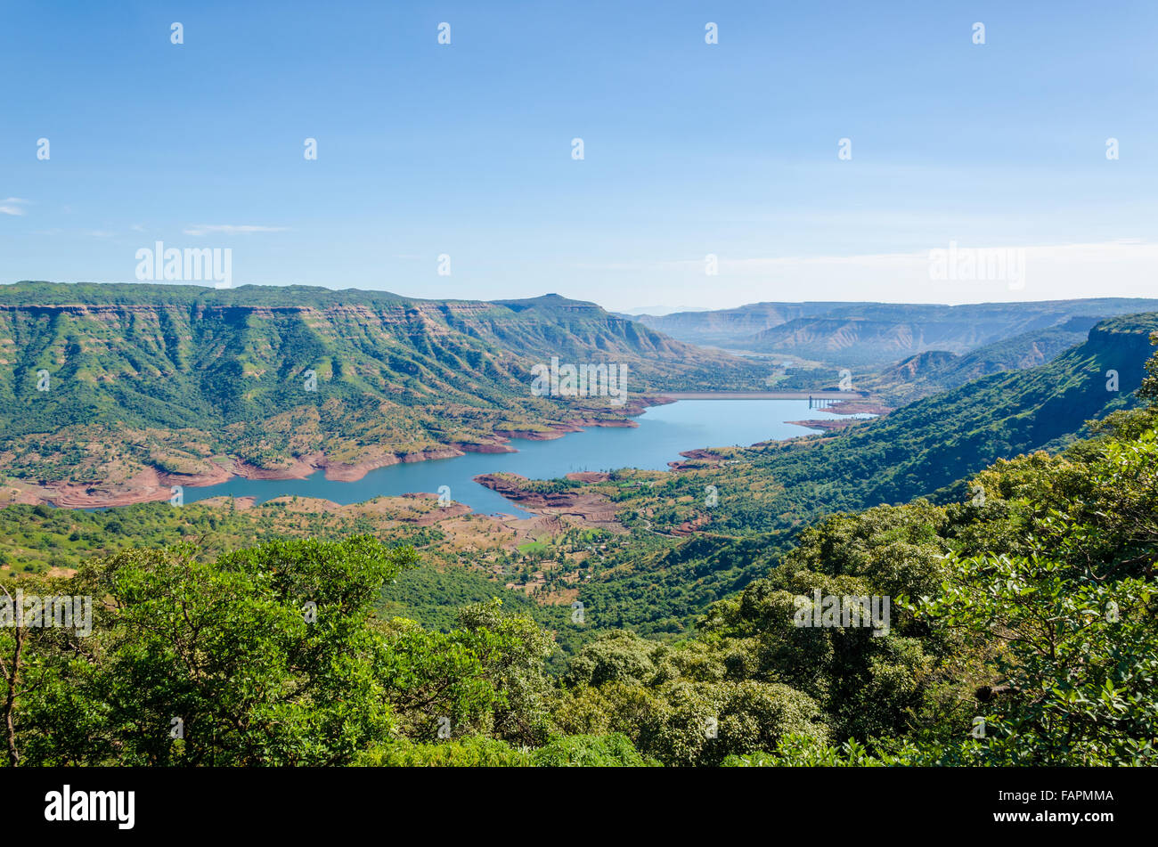 View of Krishna River Valley and Dhom Dam from Krishnabai Temple ...