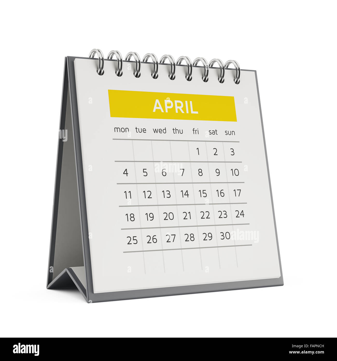 3d april desktop calendar with soft shadow isolated on white background ...