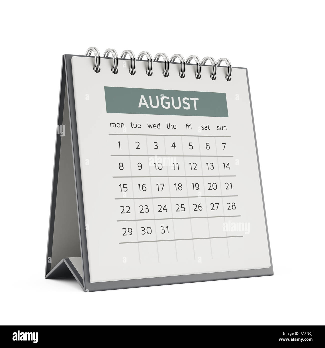 3d august desktop calendar with soft shadow isolated on white ...