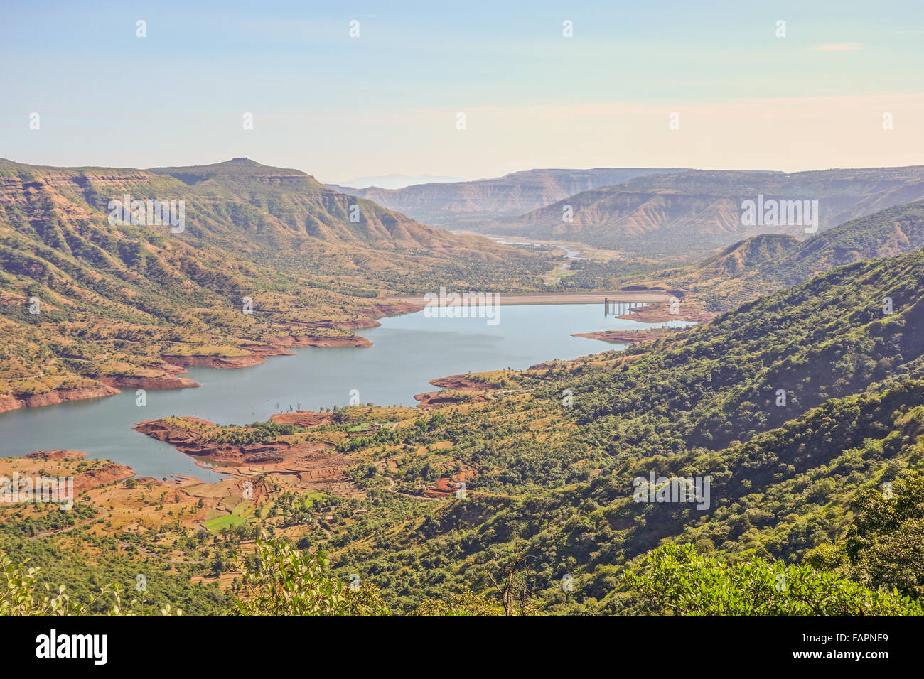 View of Krishna River Valley and Dhom Dam from Krishnabai Temple ...