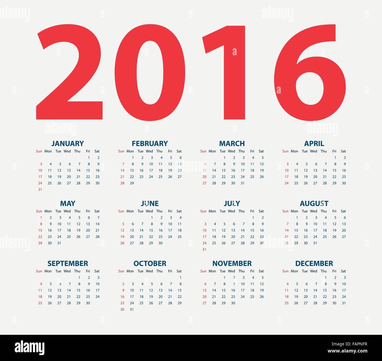Calendar for the year 2016 Stock Vector Image & Art - Alamy