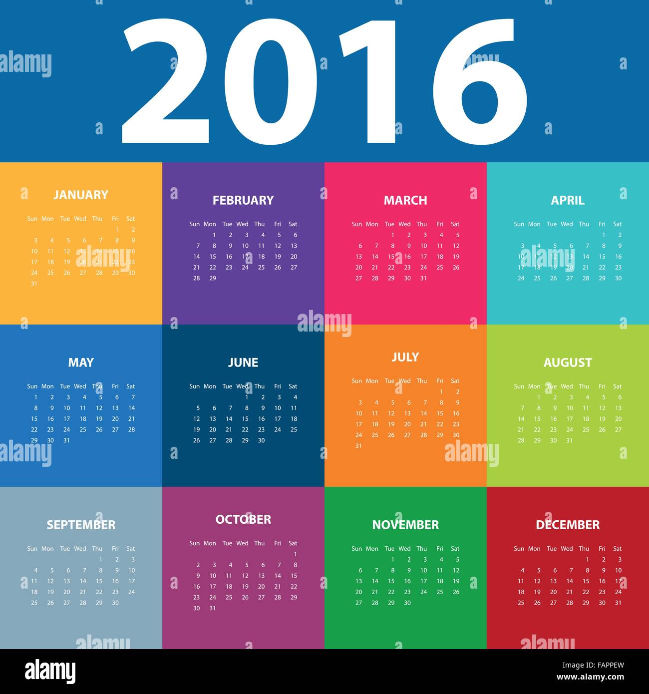 Calendar for the year 2016 Stock Vector Image & Art - Alamy