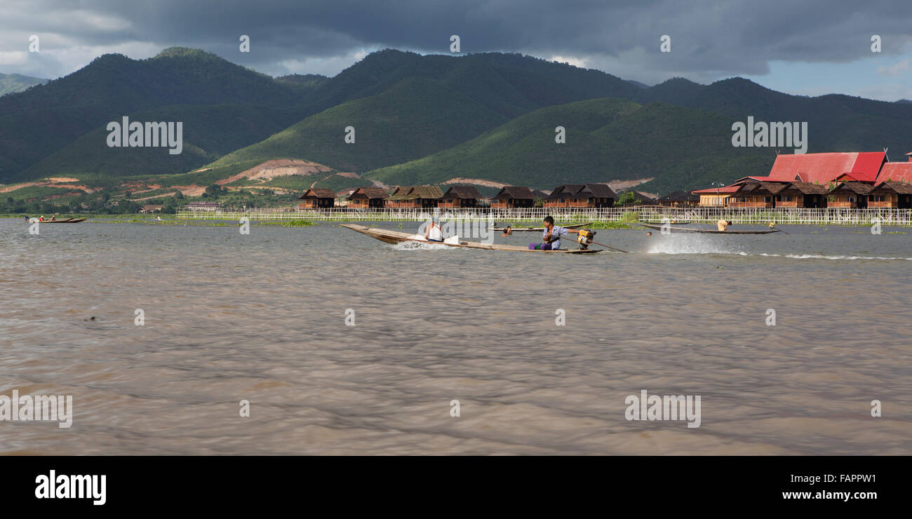 A boat on Inle Lake in Myanmar (Burma). Boats provide transport for ...
