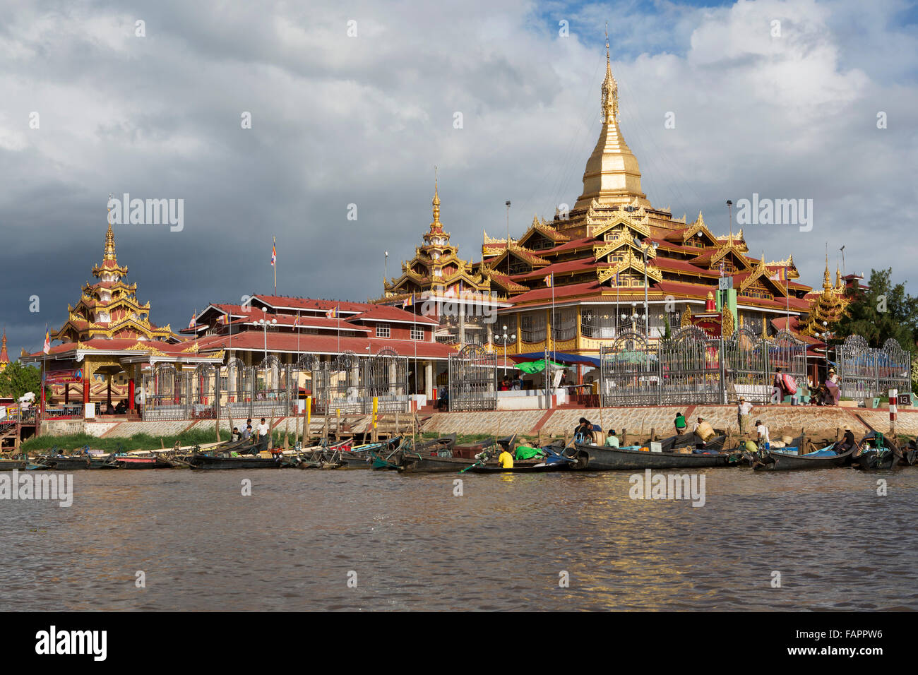 Shwe Indein Pagoda at Inle Lake in Myanmar (Burma). The waterfront ...