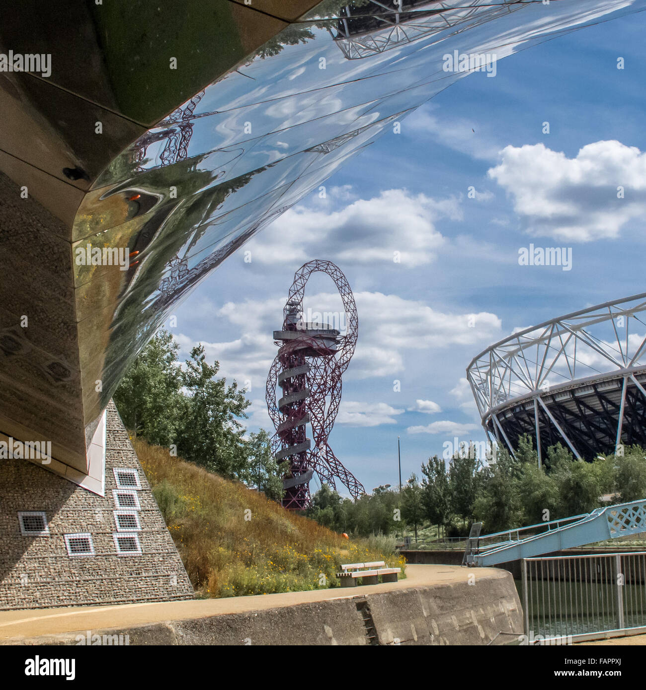 Reflections in stainless steel bridge Stock Photo - Alamy
