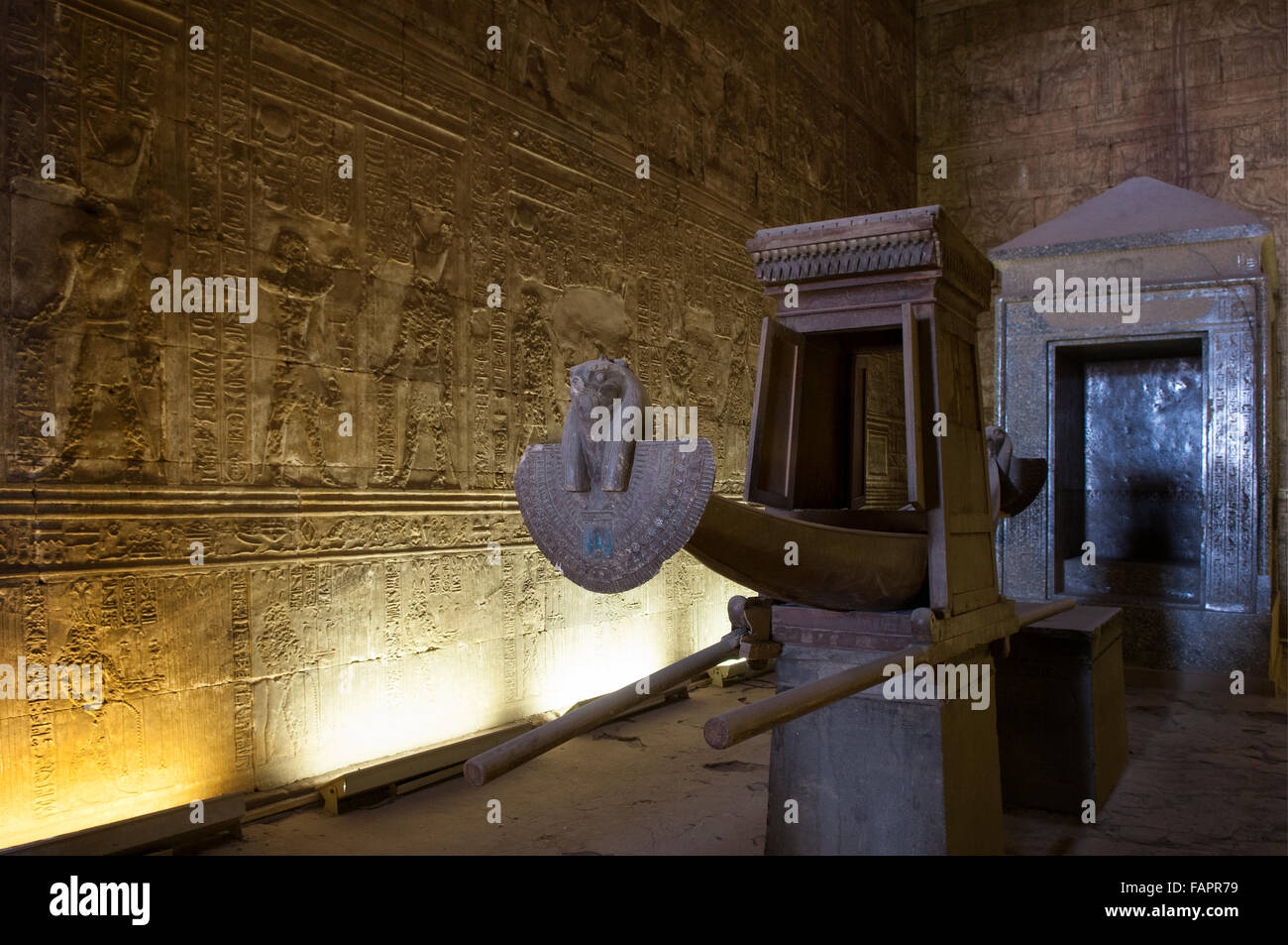 A reproduction of the solar barque which would carry Horus statue for ...