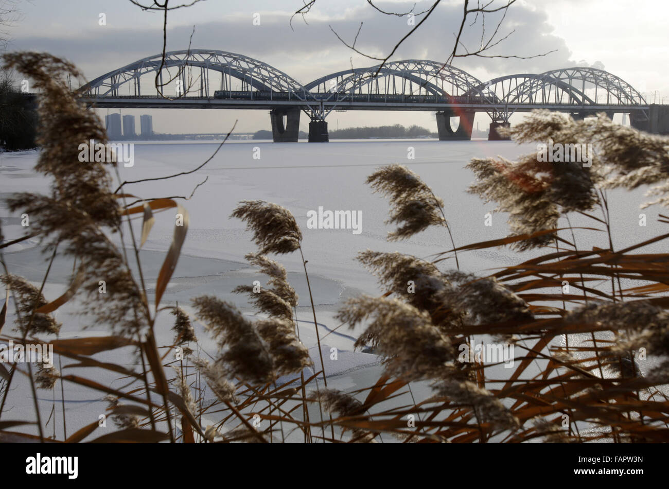 Kiev, Ukraine. 4th Dec, 2015. Sight of the iced Dnieper-river in Kyiv ...