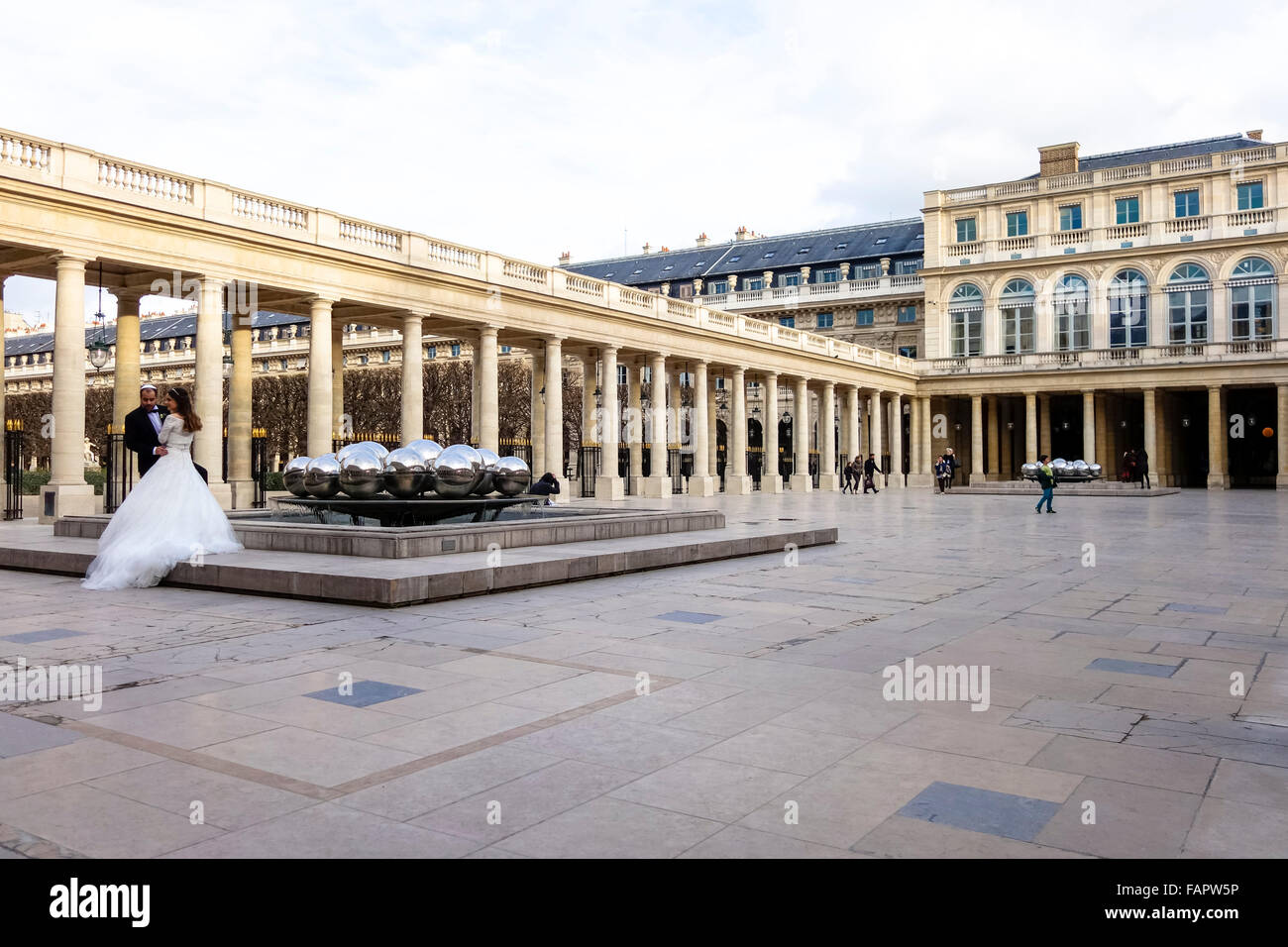 Sculpture fountain by Pol Bury at courtyard, Palais Royal, Paris ...