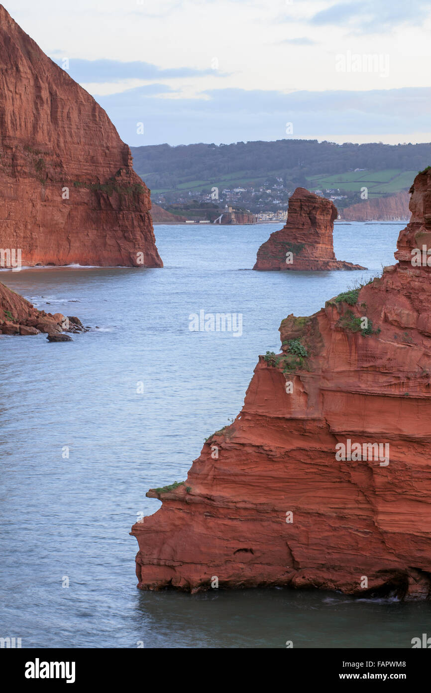 The view towards Sidmouth from Ladram Bay on the Jurassic coast ...