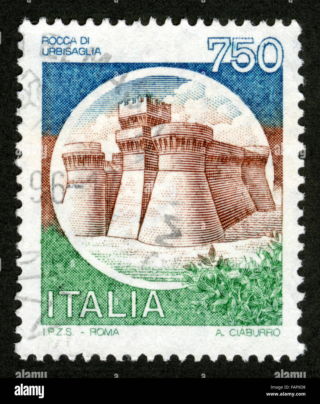 Italy,post mark,stamp, art, castles, historical monuments Stock Photo ...