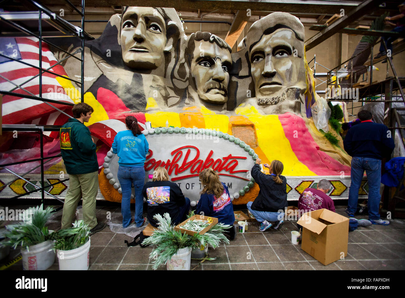 The 2015 Rose Parade Floats being built. Pasadena, California, USA ...