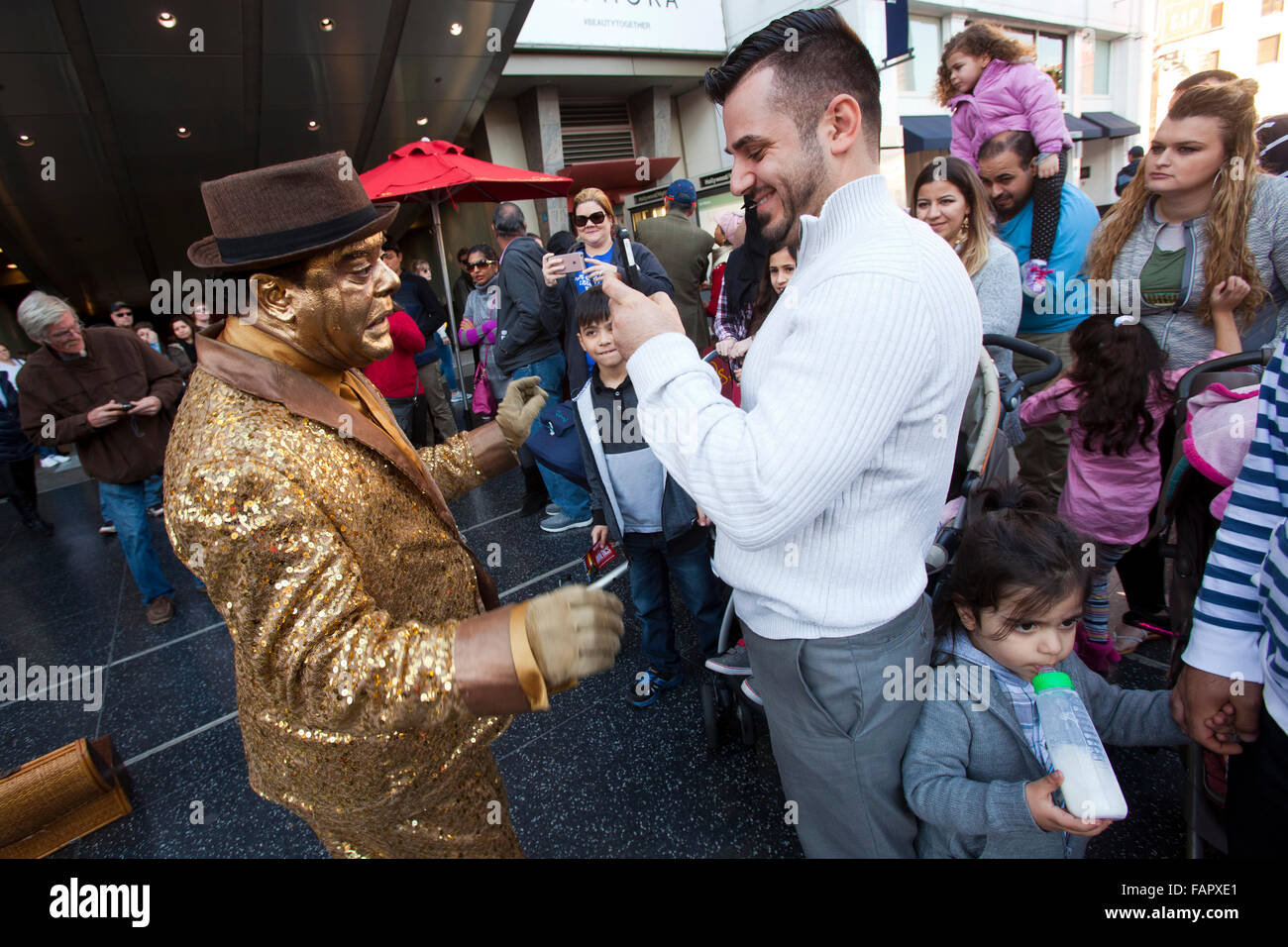 Gold Man mime performer Walk of Fame, Hollywood Boulevard, Hollywood ...