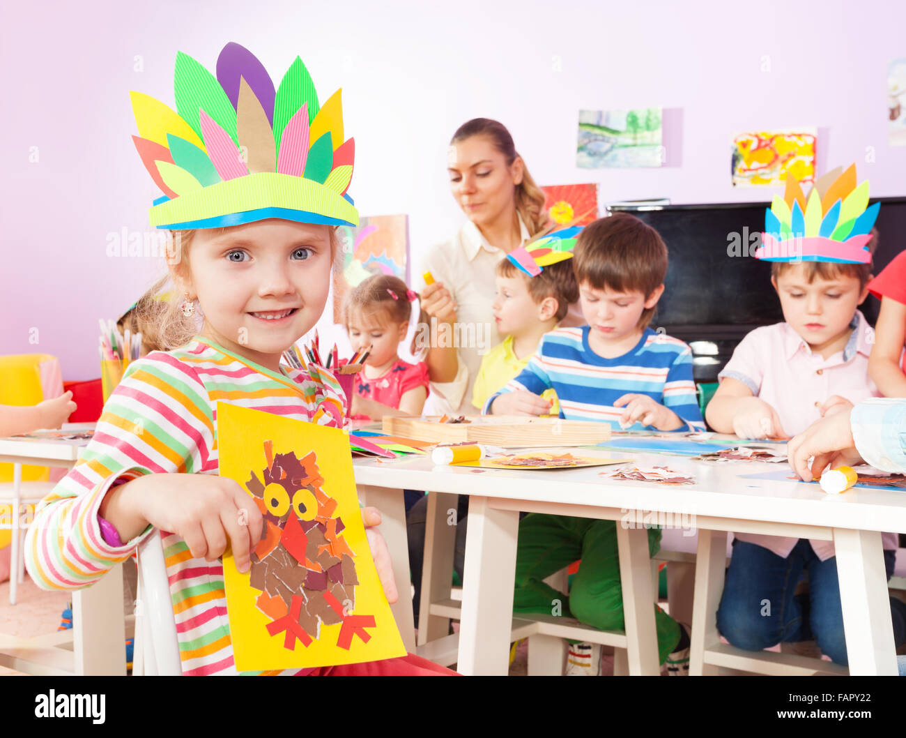 Portrait of little girls with children make image Stock Photo - Alamy