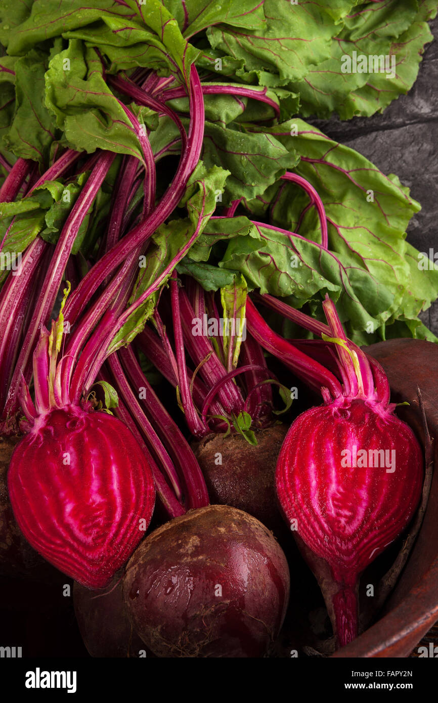 Beet root in wooden bowl. Seasonal vegetable harvest. Healthy eating ...