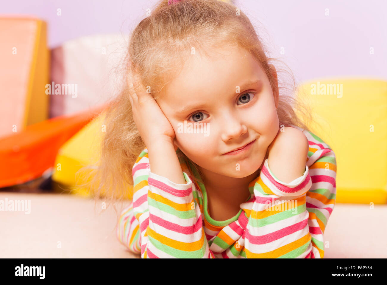 Portrait of beautiful girl with trouble expression Stock Photo - Alamy