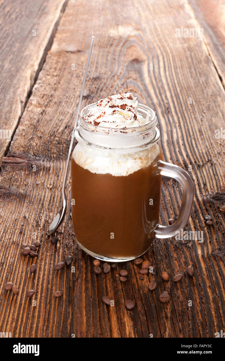 Hot chocolate on wooden table. Delicious cocoa drink Stock Photo - Alamy