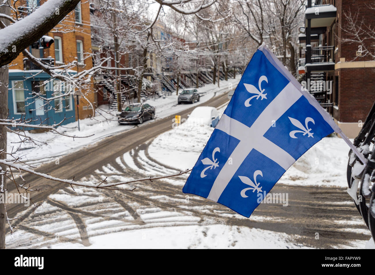 Montreal, Canada - 3rd January 2016. Street covered with snow and ...