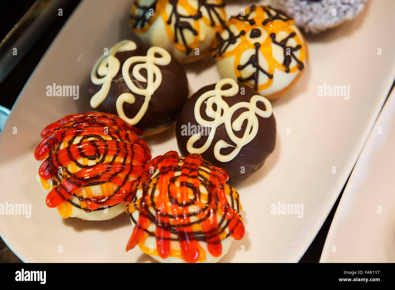 Sweets served in Yangon, Myanmar (Burma). The sweets feature colourful ...