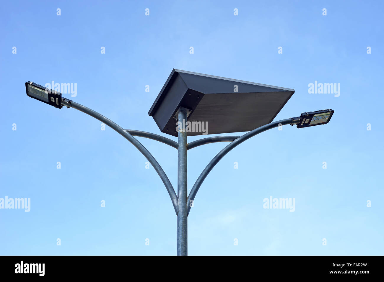 LED light post with solar cell panel with beautiful sky background ...