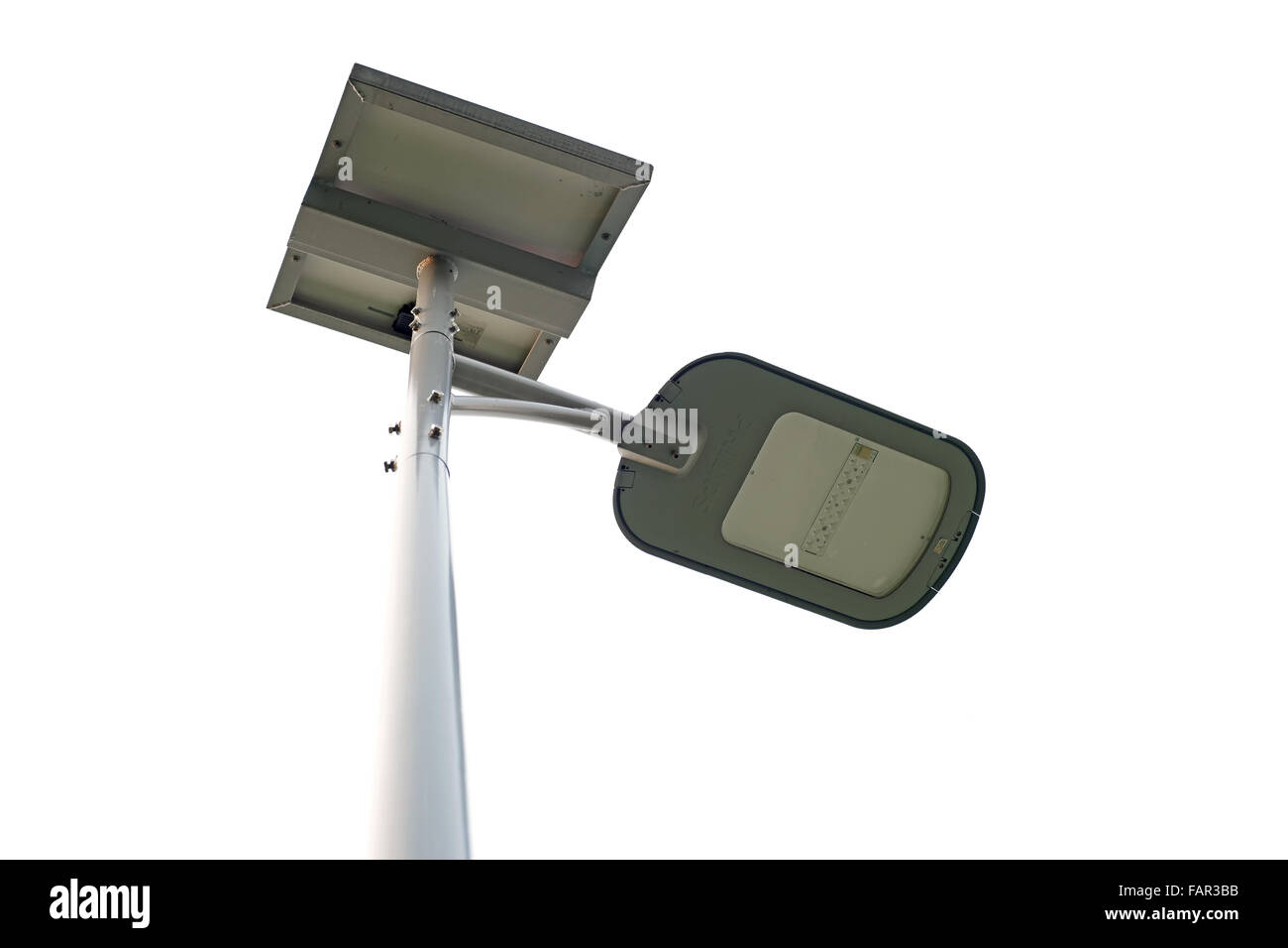 LED light post with solar cell panel isolated on white background Stock ...