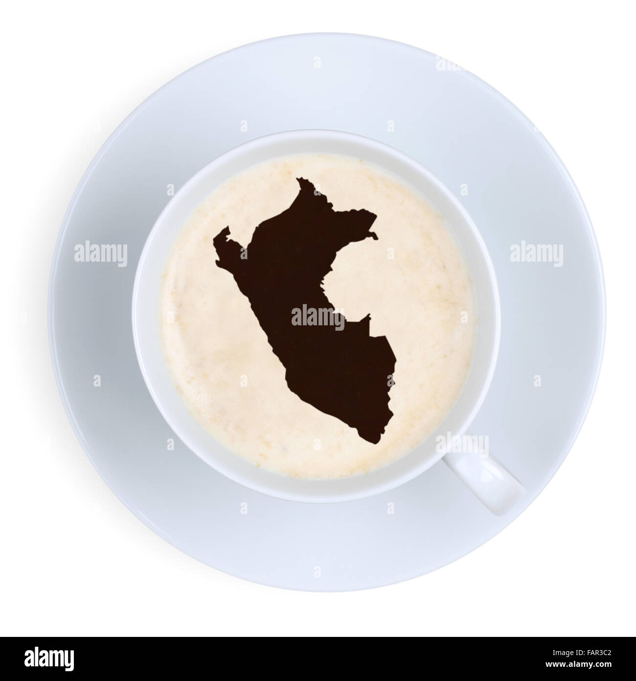 Coffee in cup from Peru map isolated on a white background Stock Photo ...