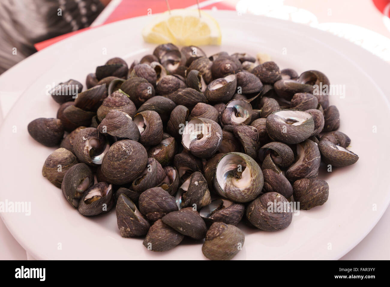 Madeira - Fortim do Lido restaurant, open air. Easting sea snails Stock ...