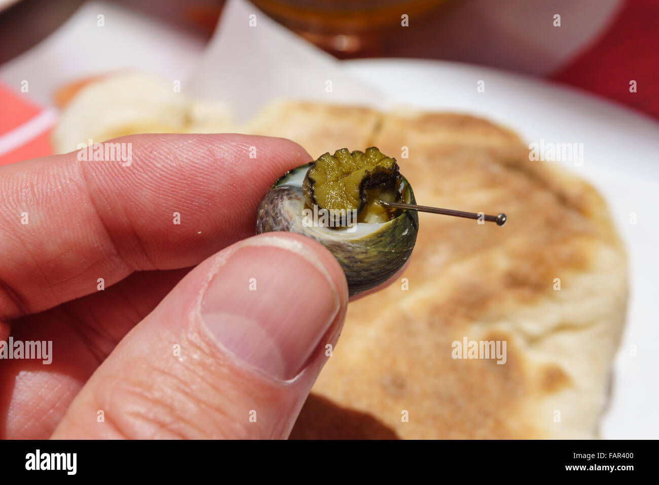 Madeira - Fortim do Lido restaurant, open air. Easting sea snails Stock ...