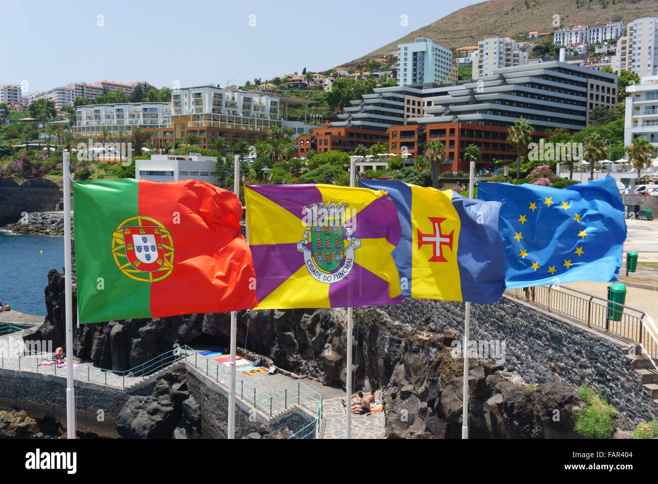 Madeira - the flags of the European Union, Portgual, Madeira and ...