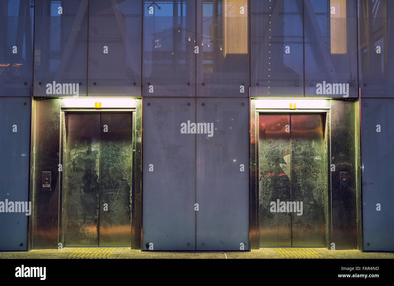elevator doors, night, urban Stock Photo - Alamy