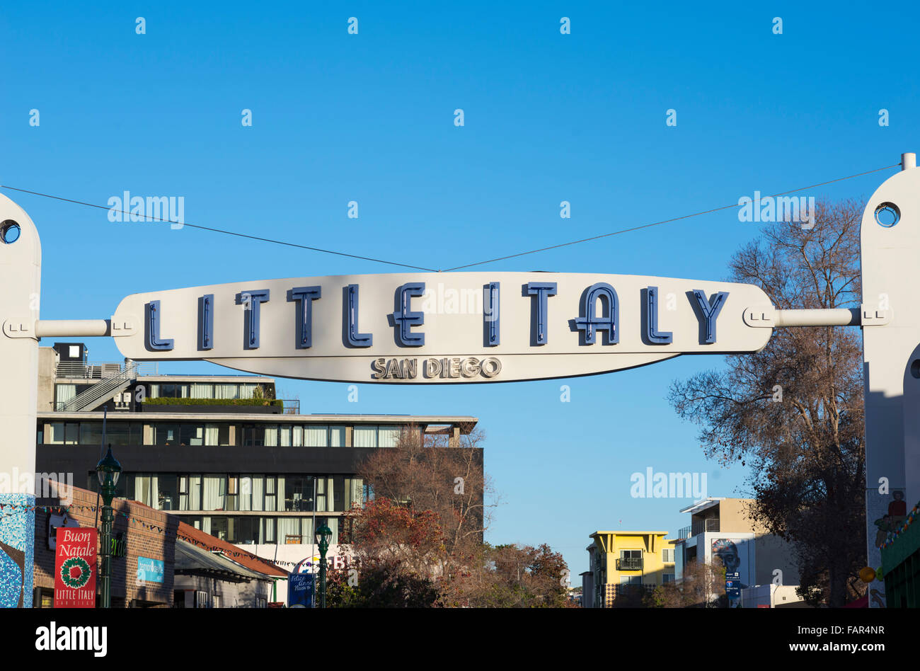 Little Italy sign, marquee. Downtown San Diego, California, USA Stock ...
