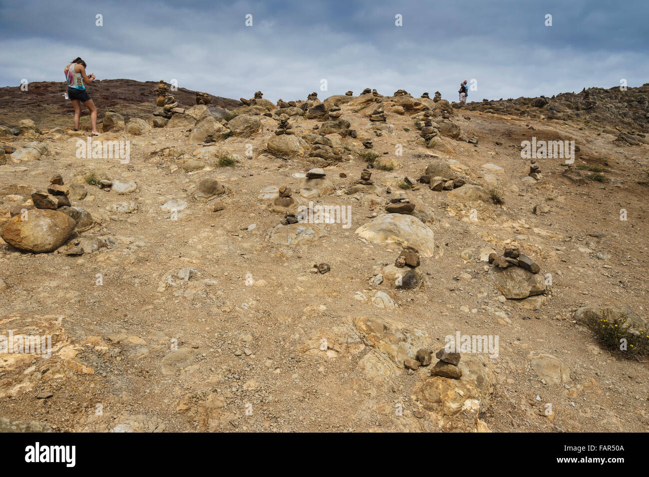 Madeira - Ponta do Buraco. Erratic stones on the bare landscape are ...
