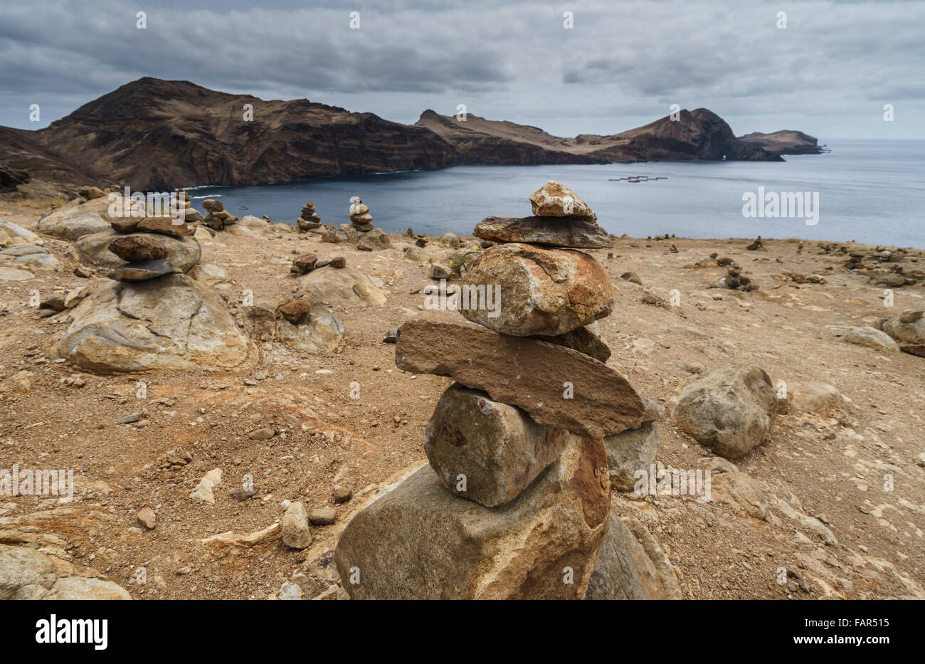 Madeira - Ponta do Buraco. Erratic stones on the bare landscape are ...