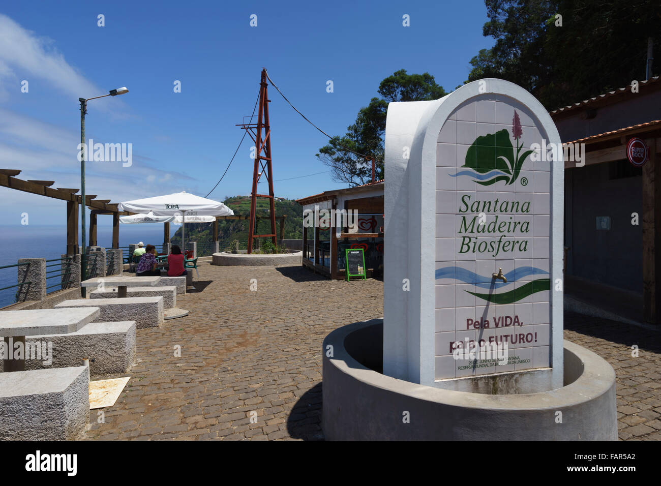 Madeira - Calhau Sao Jorge. Café and visitor centre on coastal trail ...