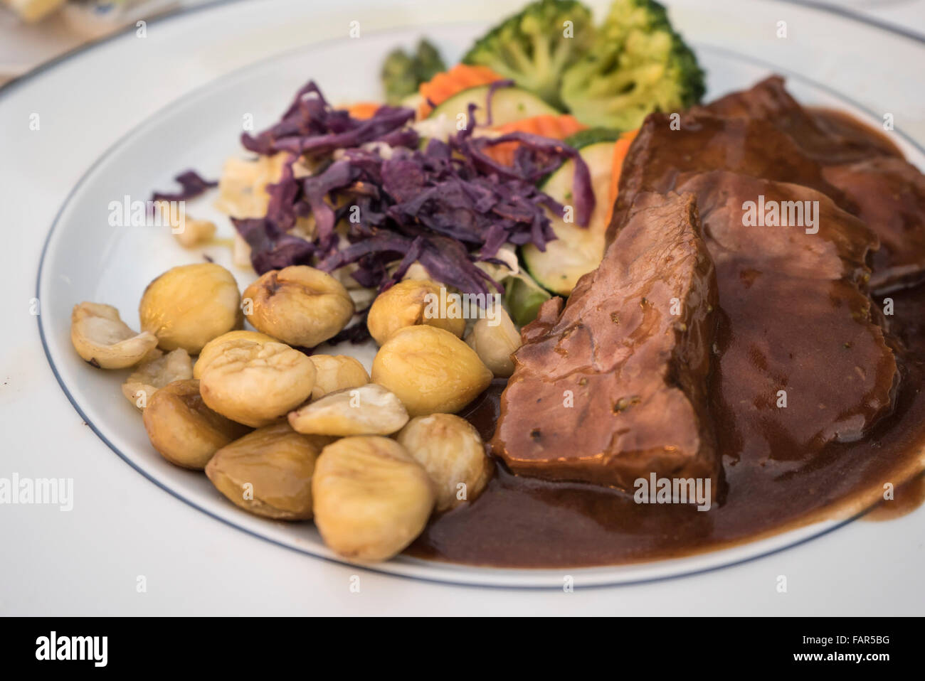 Madeira - local dish, veal with chestnuts Stock Photo - Alamy