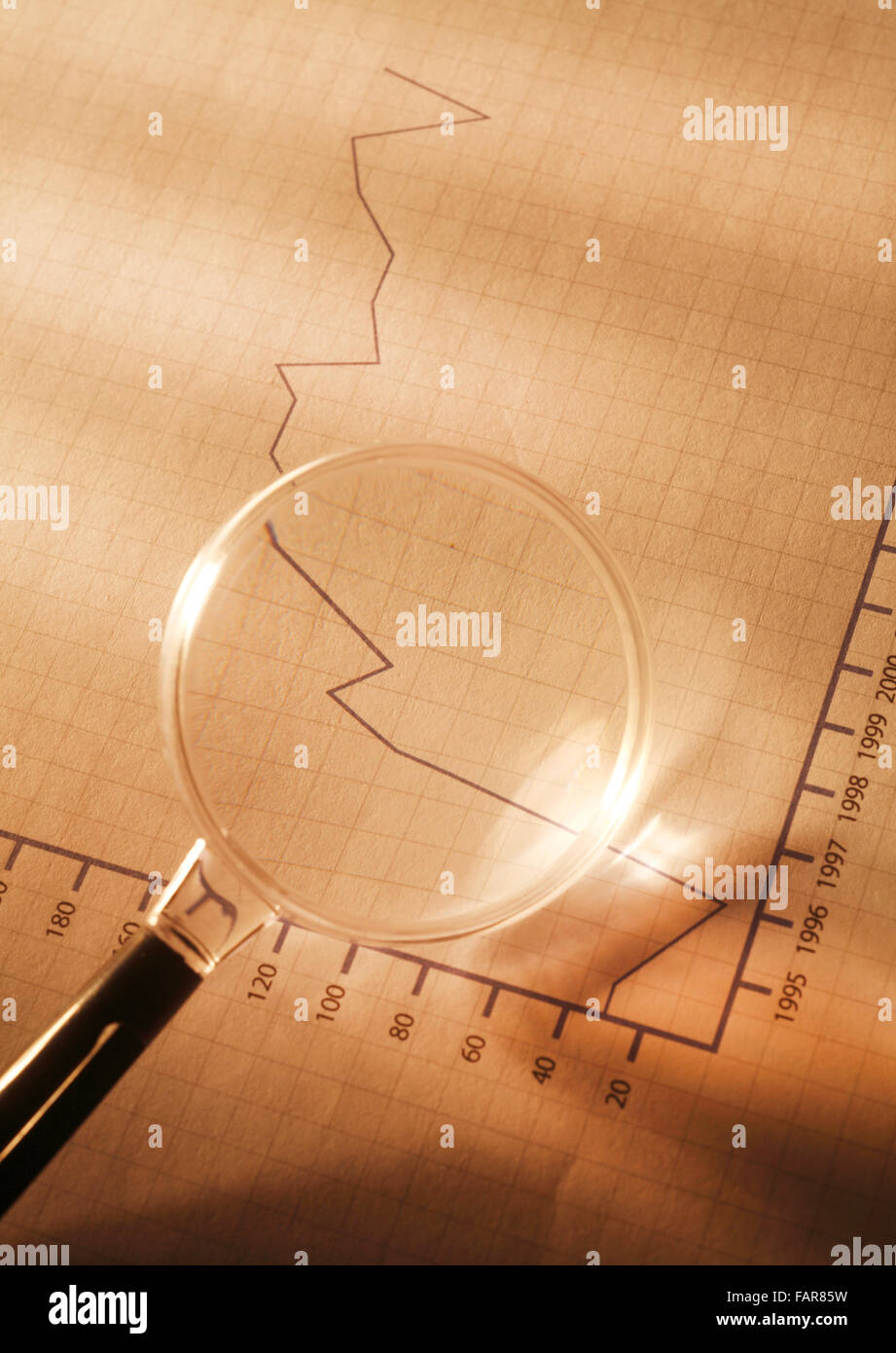 stock image of the magnifier glass on the chart Stock Photo - Alamy