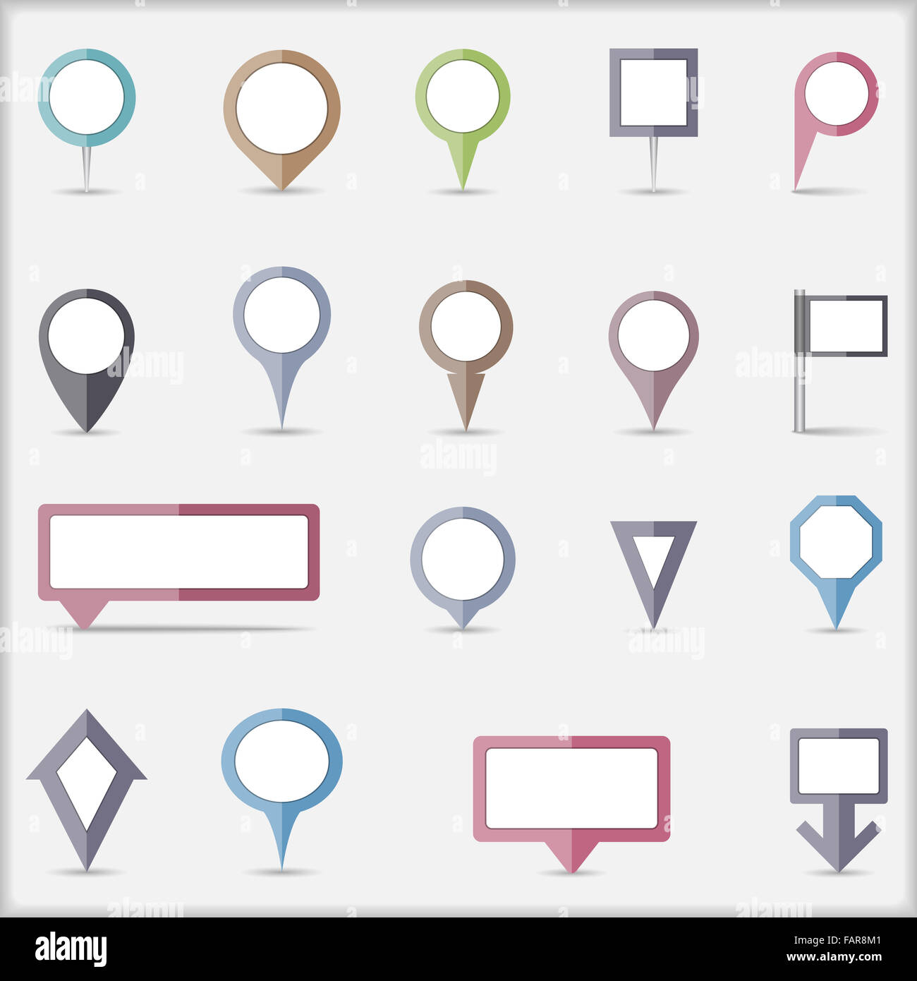 Collection of flat colored map markers Stock Photo - Alamy