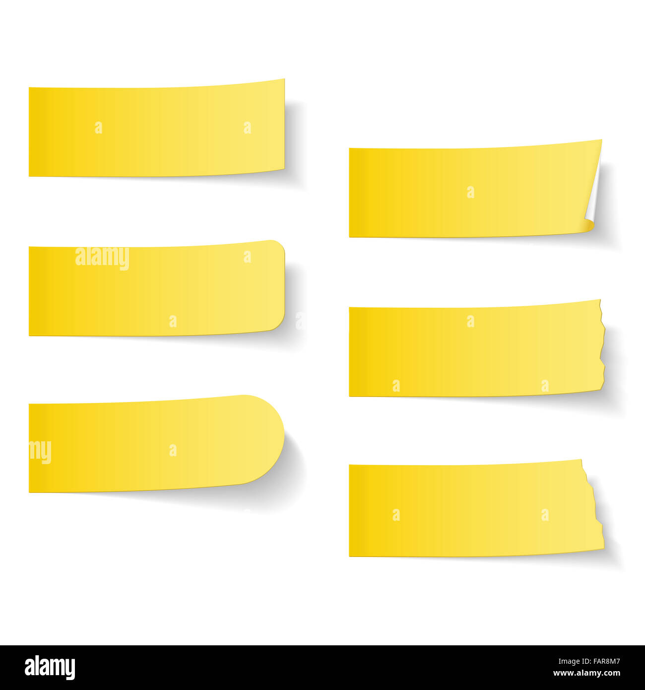 Set pf yellow sticky papers isolated on white background Stock Photo ...