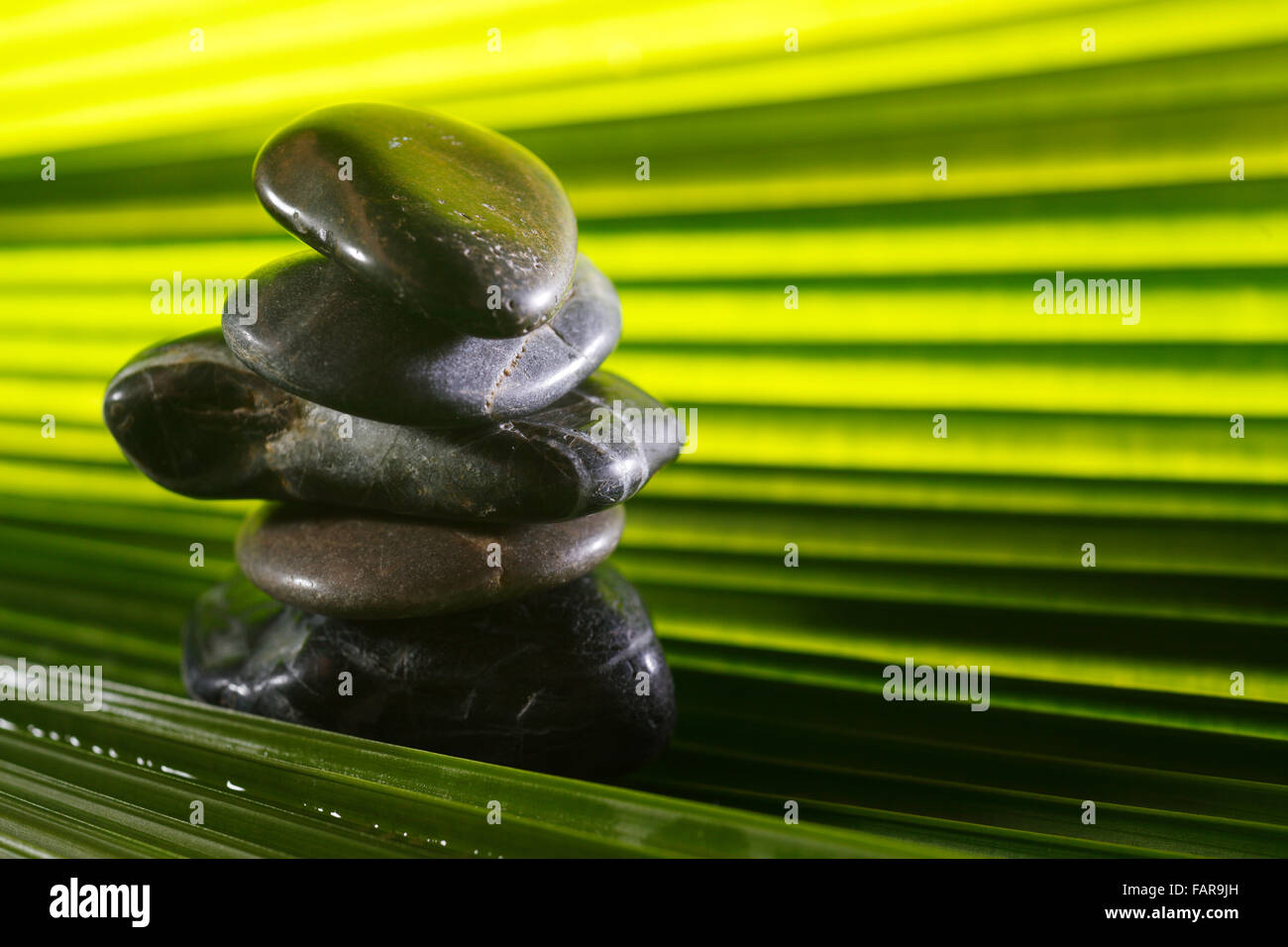 Stack of stones on the green leaf Stock Photo - Alamy