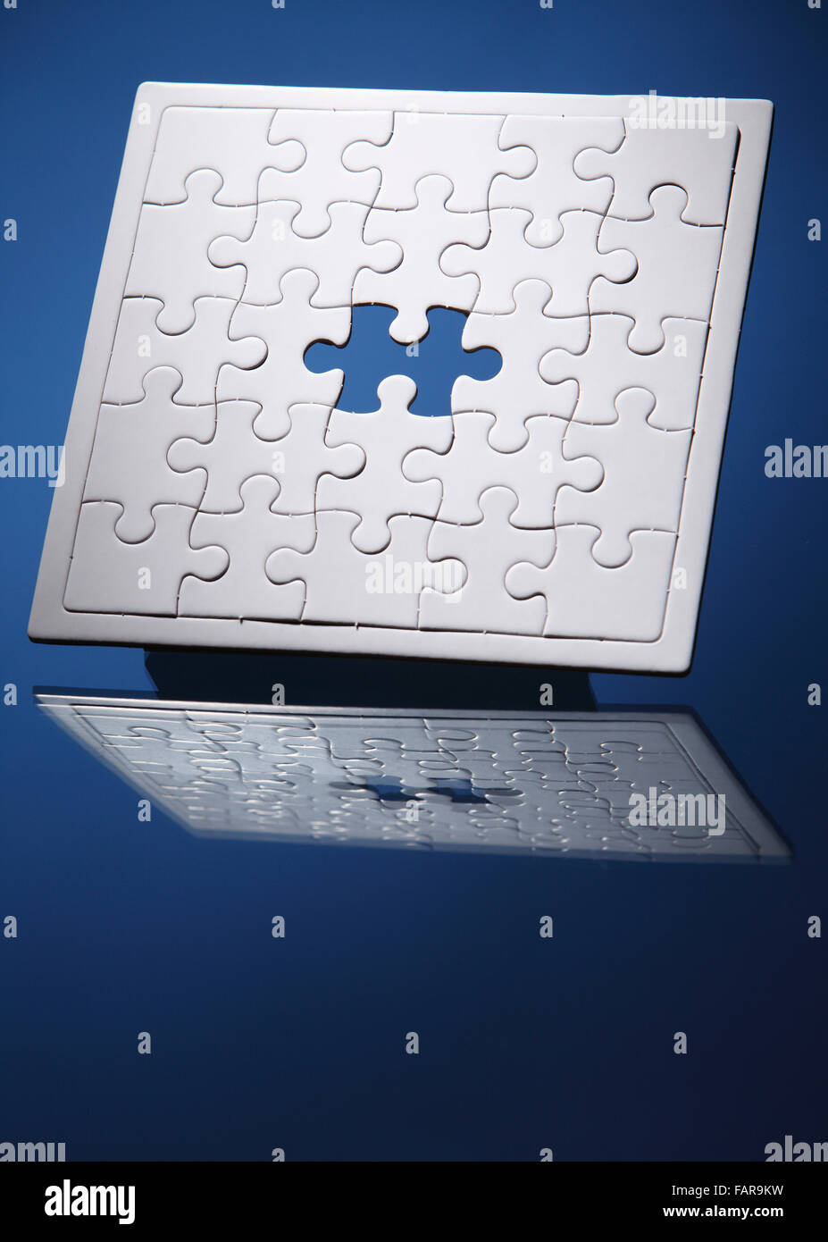 Jigsaw puzzle with missing piece isolated on blue background Stock ...