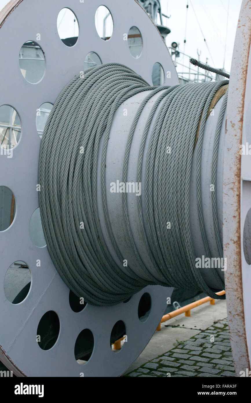 Coil with iron rope in the port Stock Photo - Alamy