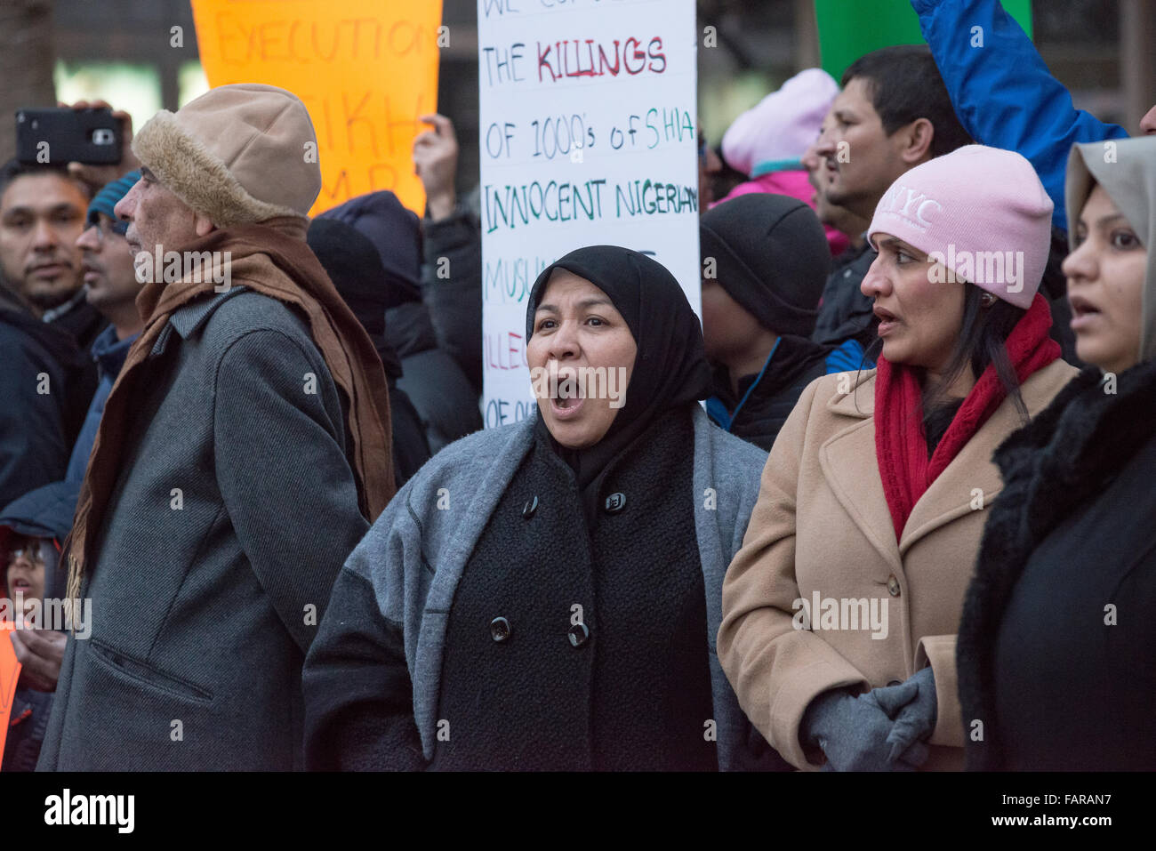 New York, United States. 03rd Jan, 2016. Demonstrators at the the rally ...