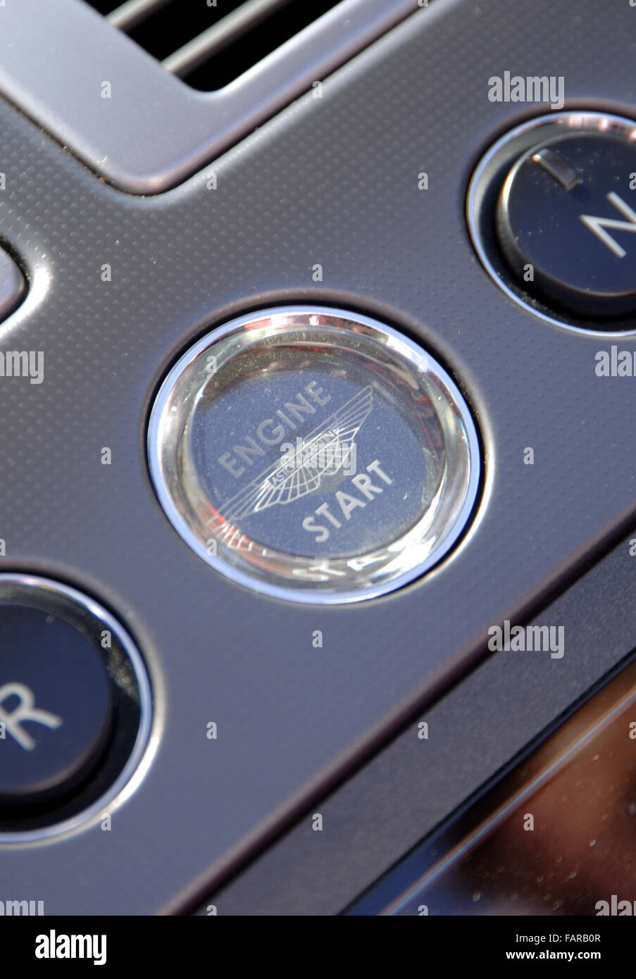 2007 Aston Martin Vantage convertible super car start button Stock ...