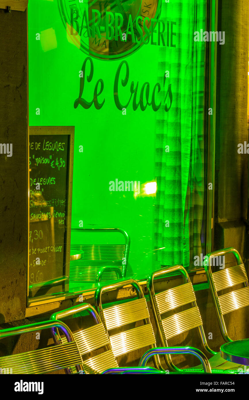 Outdoor cafe / bar at night in Colmar, France Stock Photo - Alamy