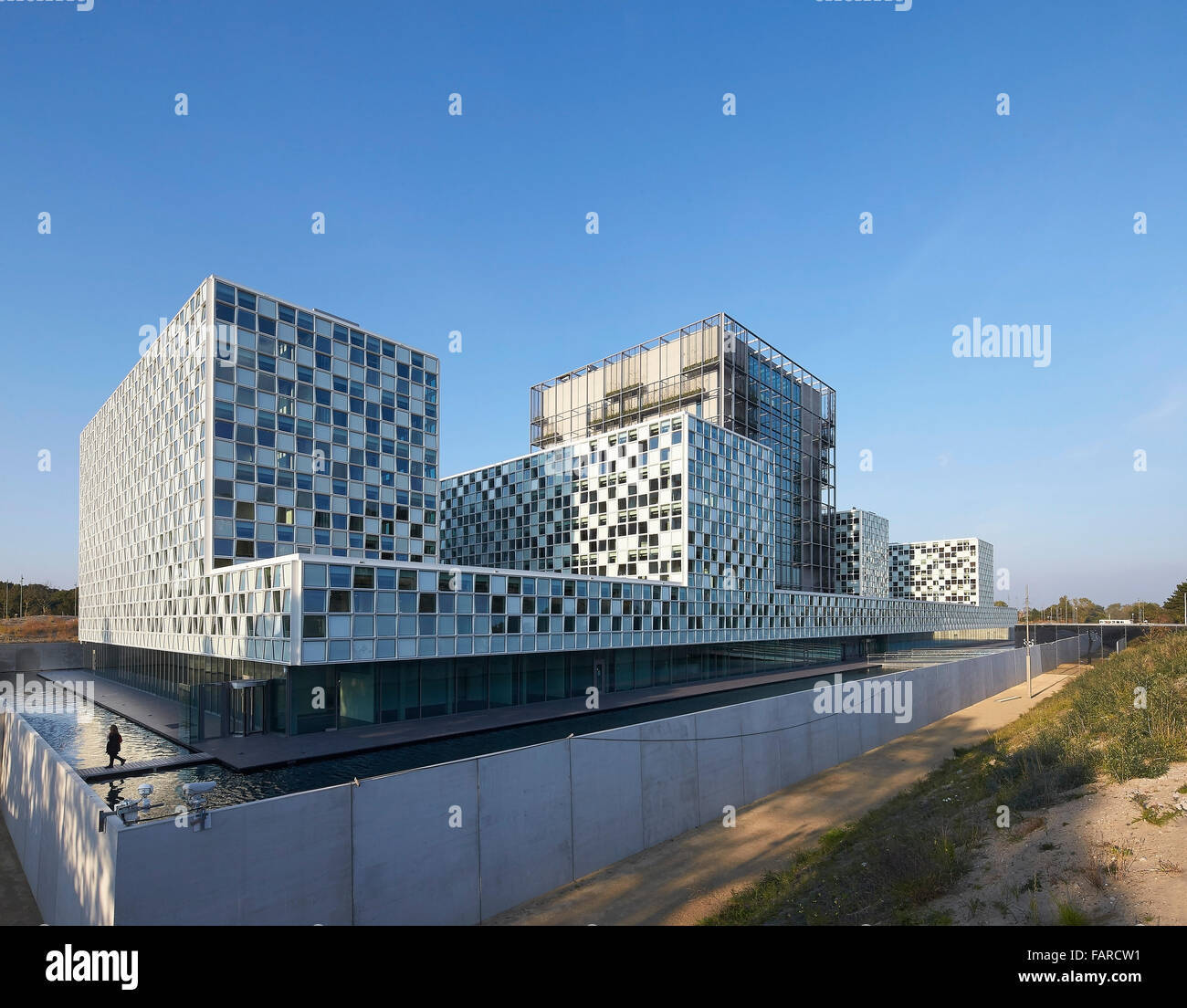 ICC complex surrounded by moat-style pond and exterior wall ...