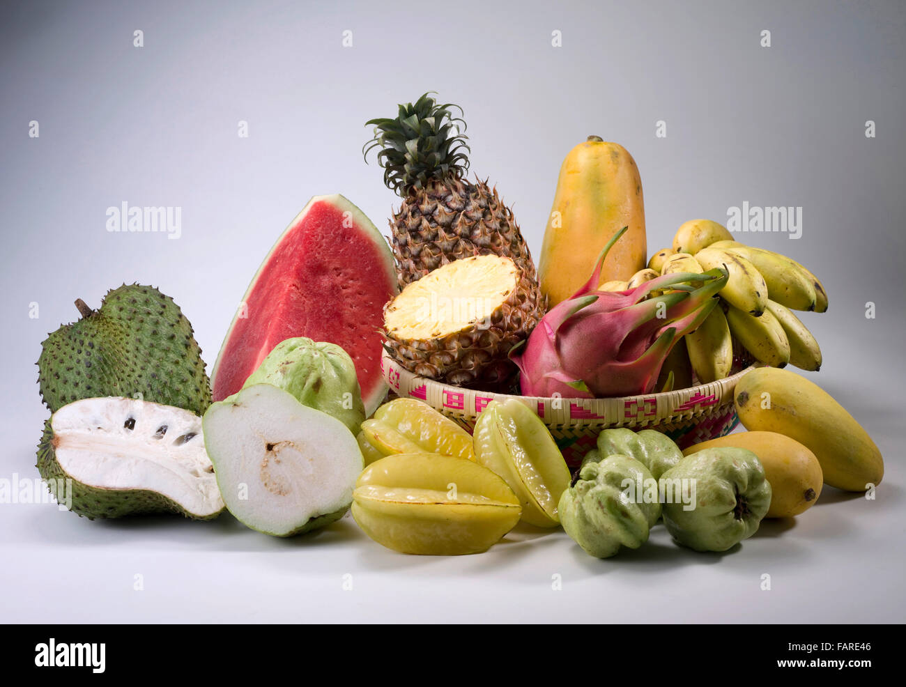 Collection of a ripe tropical fruits isolated over plain background ...