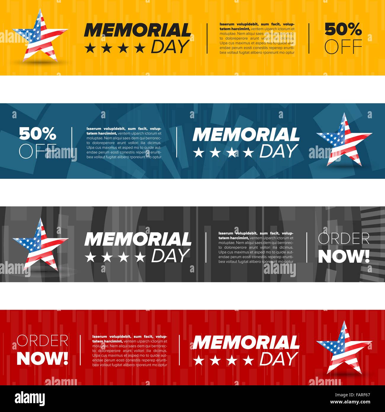 horizontal memorial day banner set with icons and sample text Stock ...