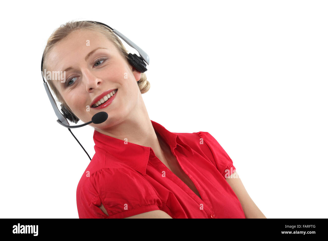 Woman wearing a headset Stock Photo - Alamy