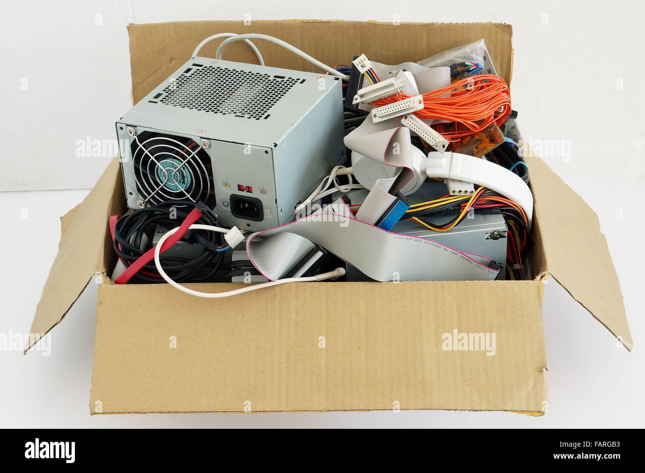 VILNIUS, LITHUANIA - AUGUST 07, 2015: Cardboard box with the old used ...