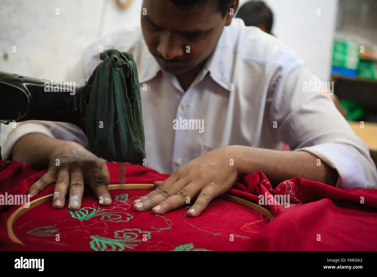 Nepali man sewing. Kathmandu. Nepal Stock Photo - Alamy